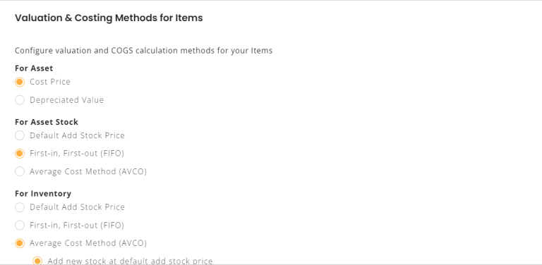 Apply Valuation and Costing Methods for Items in EZO CMMS